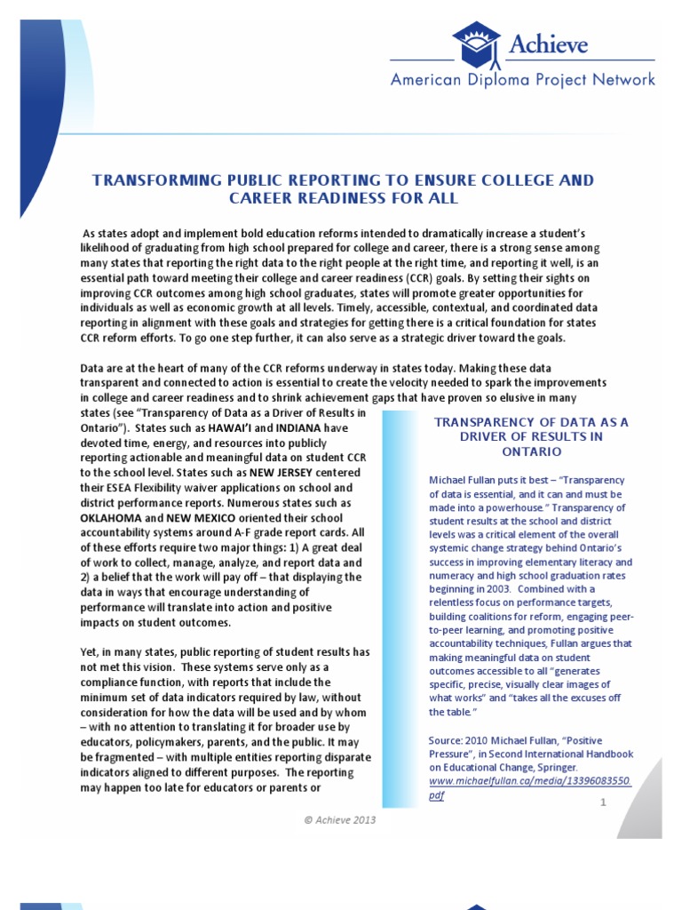 Policy Brief - Transforming Public Reporting To Ensure College and ...