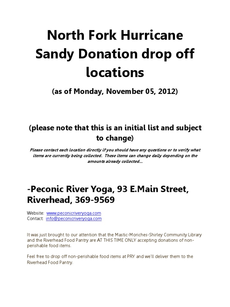 Donation Drop Off Locations, Monday Nov 5th | PDF | Foods