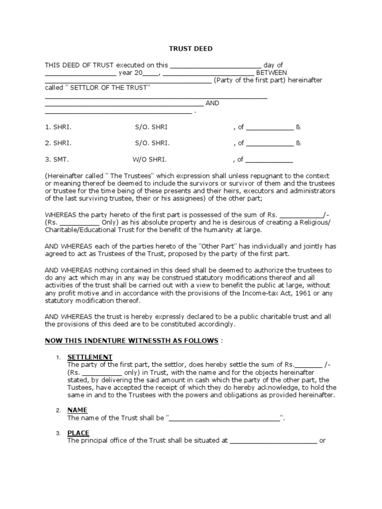 Trust Deed | PDF | Trust Law | Trustee