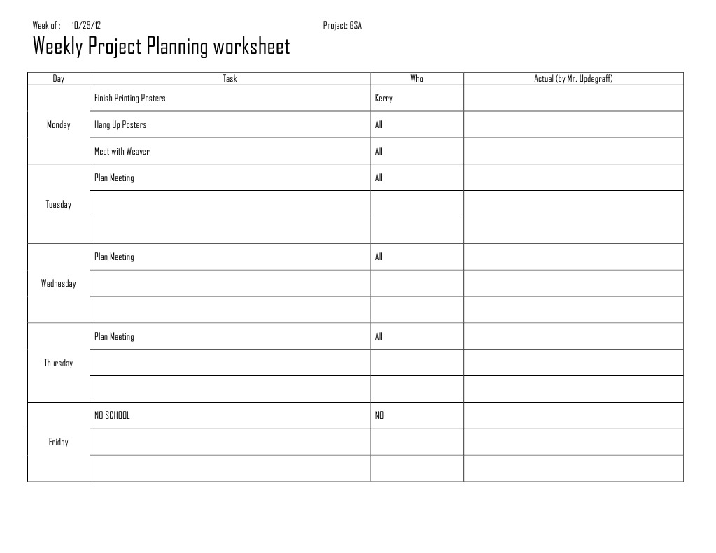 Weekly Project Planning Worksheet 2012 1 | PDF | Career & Growth
