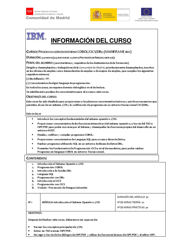 Información Curso Cobol CICS | PDF | SQL | Bases de datos