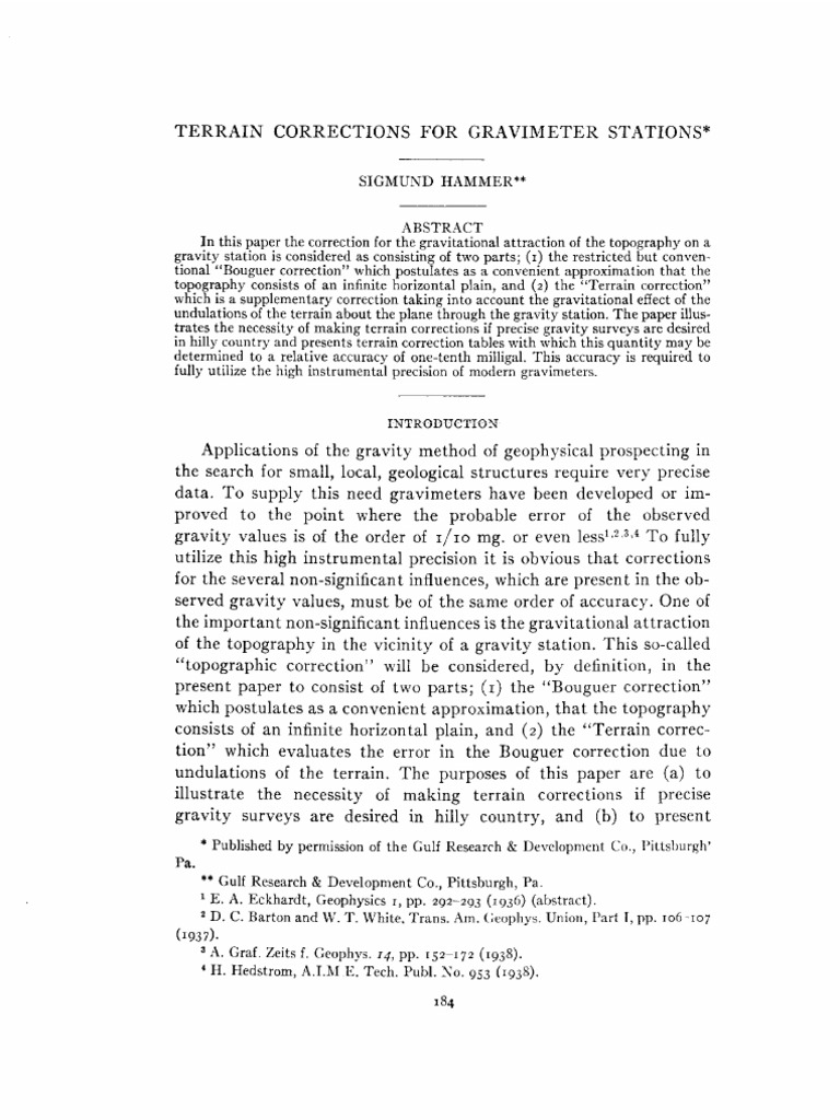 1939 - Hammer - Terrain Corrections For Gravimeter Stations | PDF | Topography | Gravity