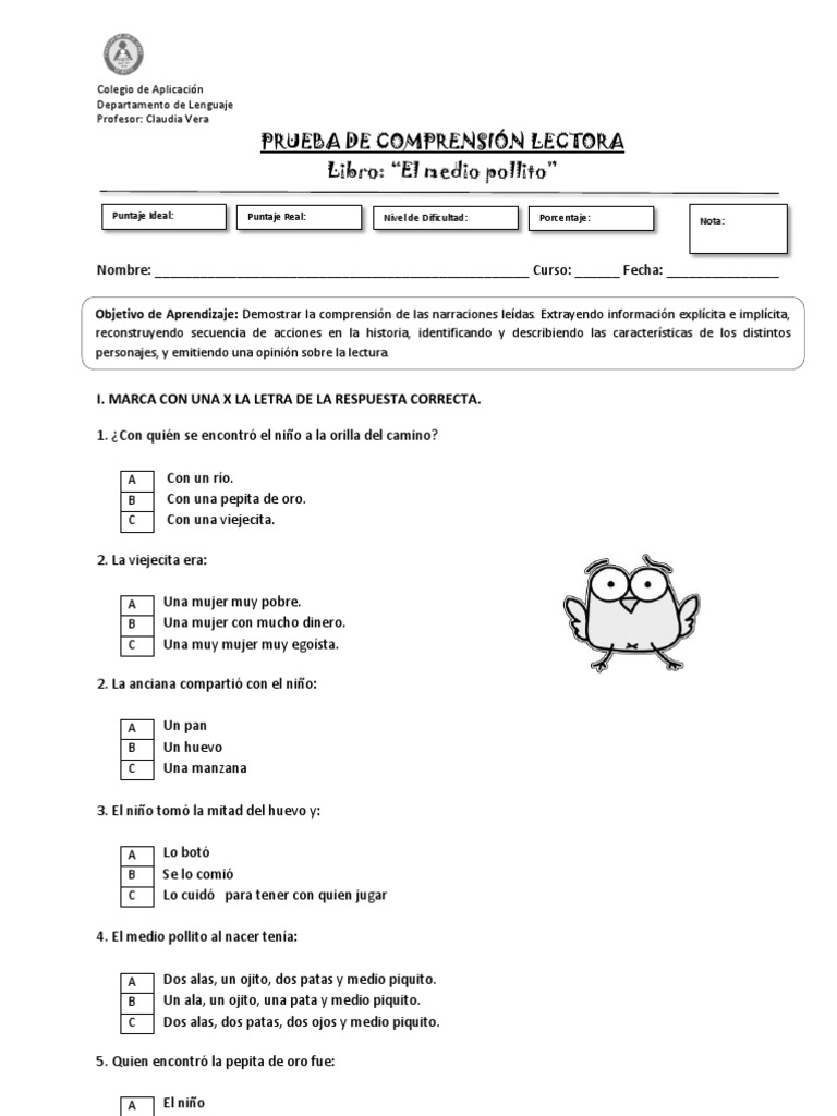Prueba El Medio Pollito | PDF