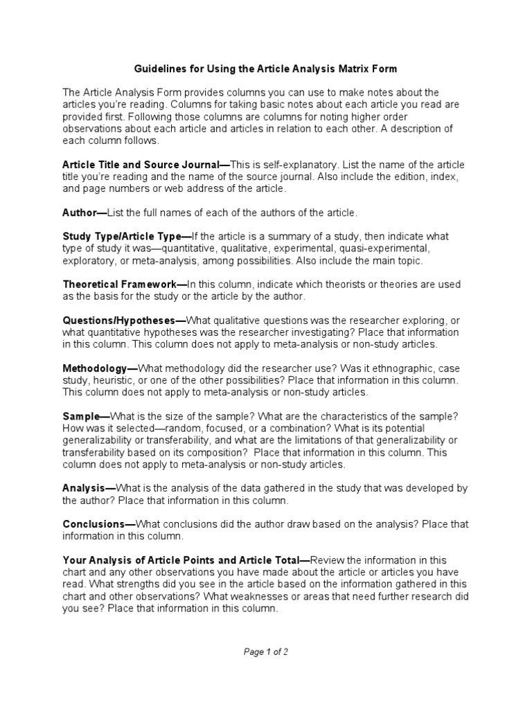 Article Analysis Matrix Guidelines | PDF | Qualitative Research ...
