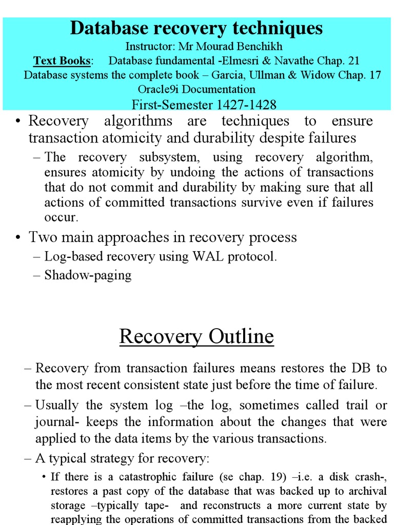 Chap6 Recovery Techniques | PDF | Database Transaction | Cache (Computing)