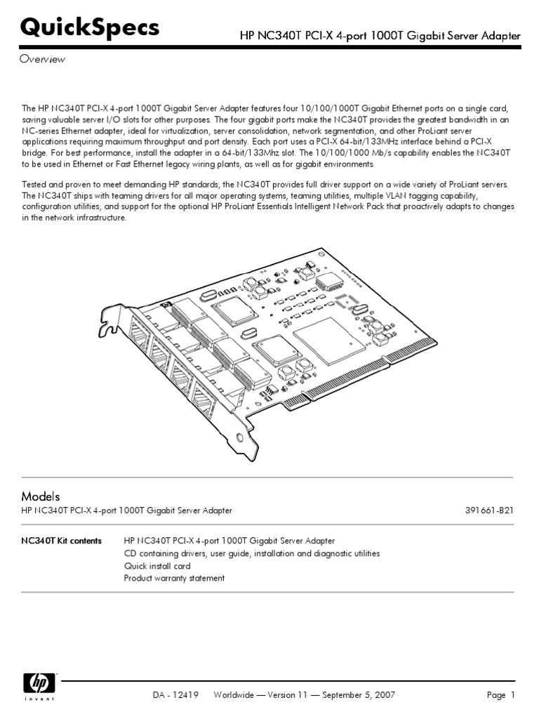 Quickspecs: Models Models Models Models | PDF | Ethernet | Network Interface Controller