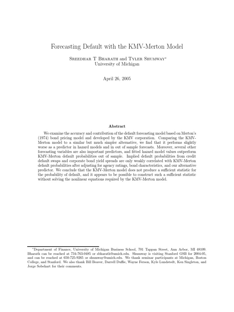 Evaluating the KMV-Merton Default Model | PDF | Credit Default Swap ...