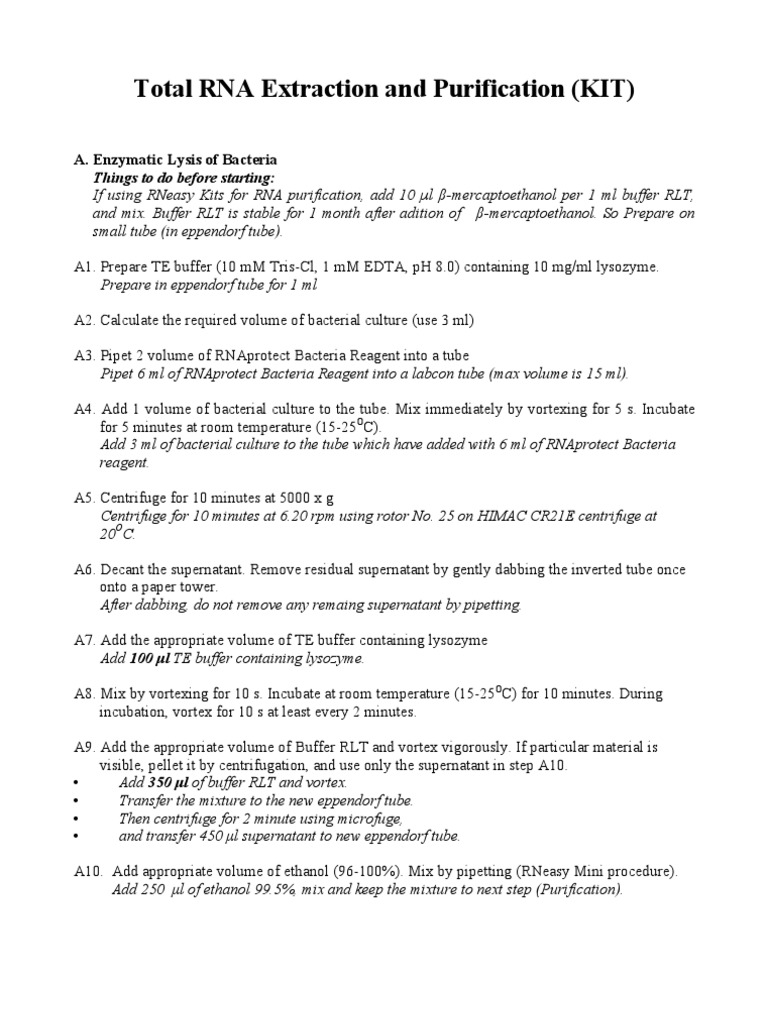 Rna Extraction | PDF | Precipitation (Chemistry) | Chemistry