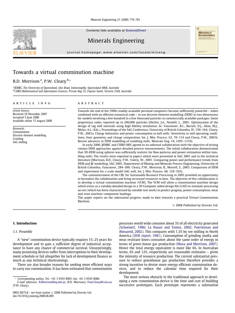 Towards A Virtual Comminution Machine | PDF | Mill (Grinding) | Viscosity