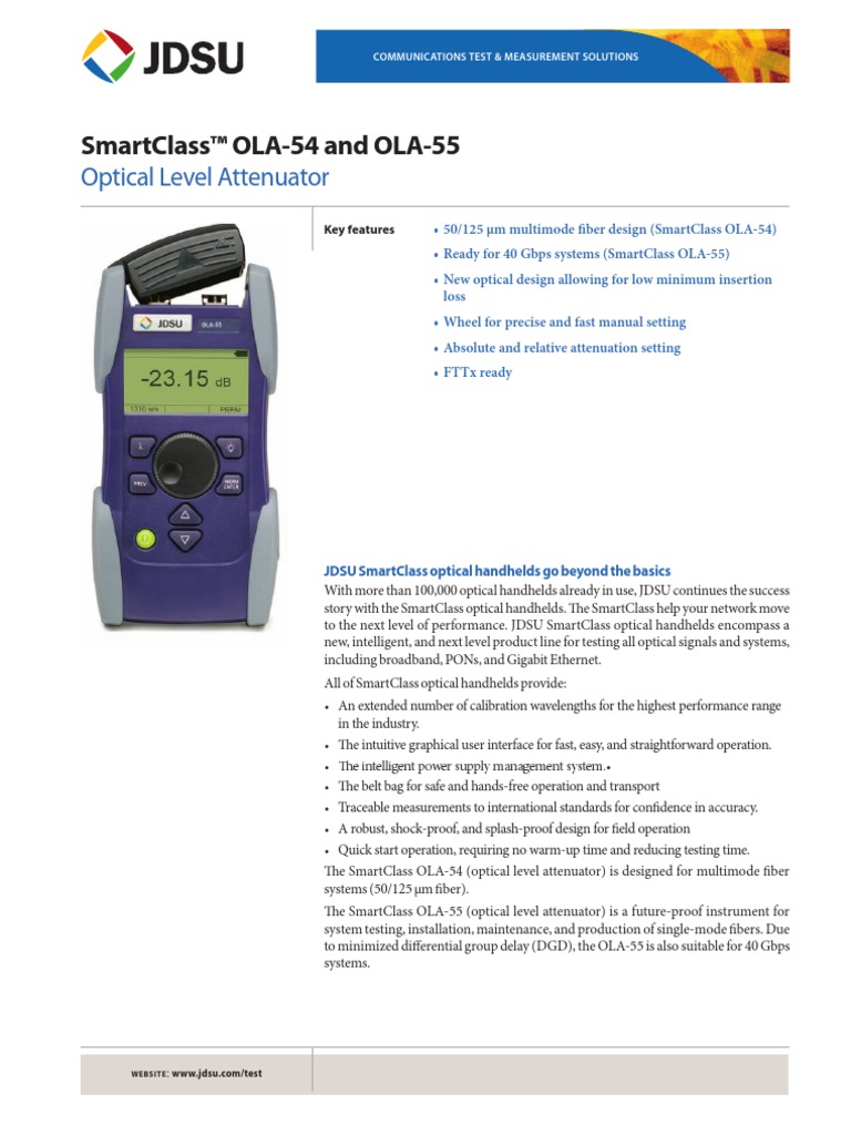 Smartclass™ Ola-54 and Ola-55: Optical Level Attenuator | PDF | Optical ...