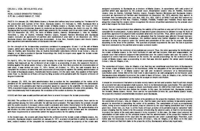 Vda. de Kilayko Case | PDF | Will And Testament | Probate