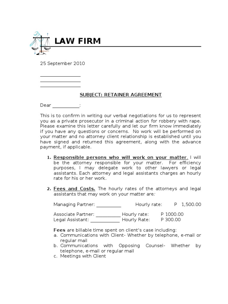 Sample Retainer Agreement | PDF | Paralegal | Lawyer