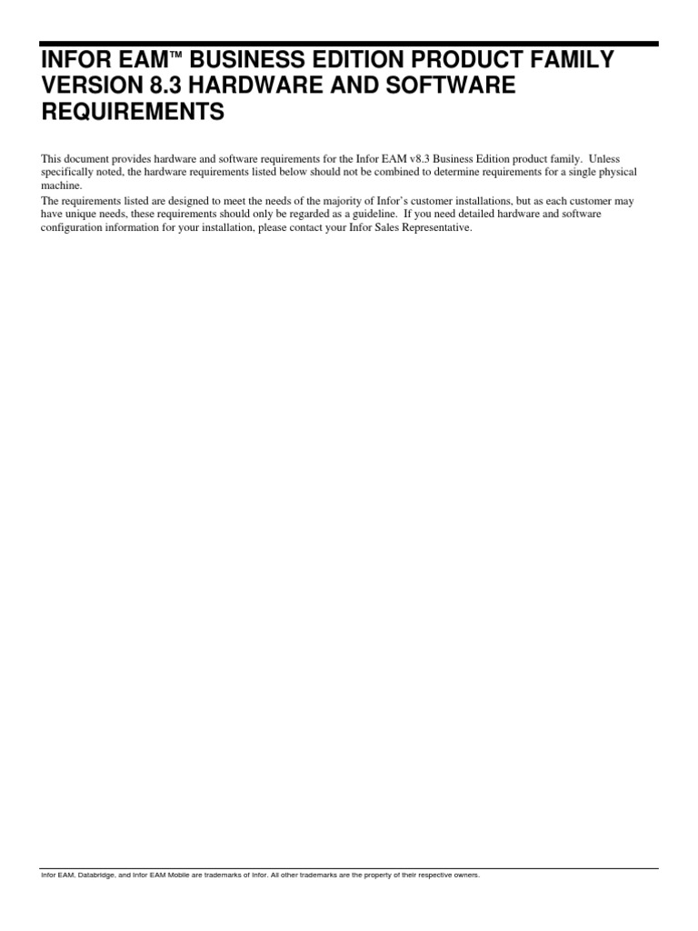 Infor Eam Business Edition Product Family Version 8.3 Hardware and ... Infor Eam Business Edition Product Family Version 8.3 Hardware and ...