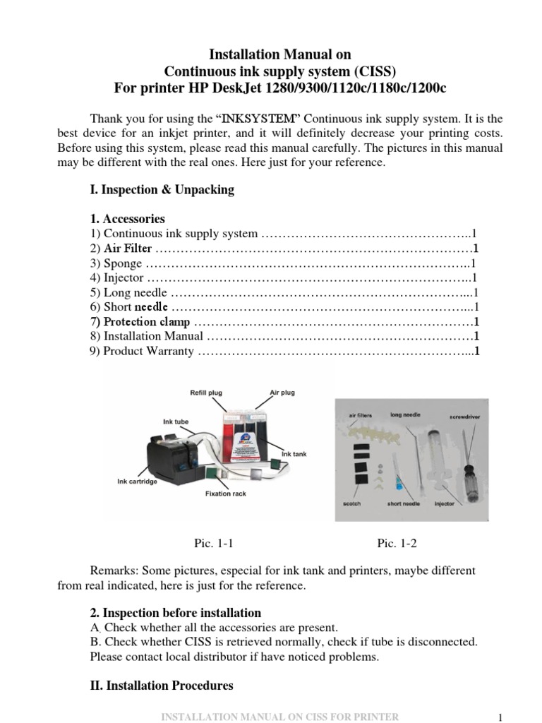 Installation Manual HP DeskJet 1280 9300 1120c 1180c 1200 | PDF ...