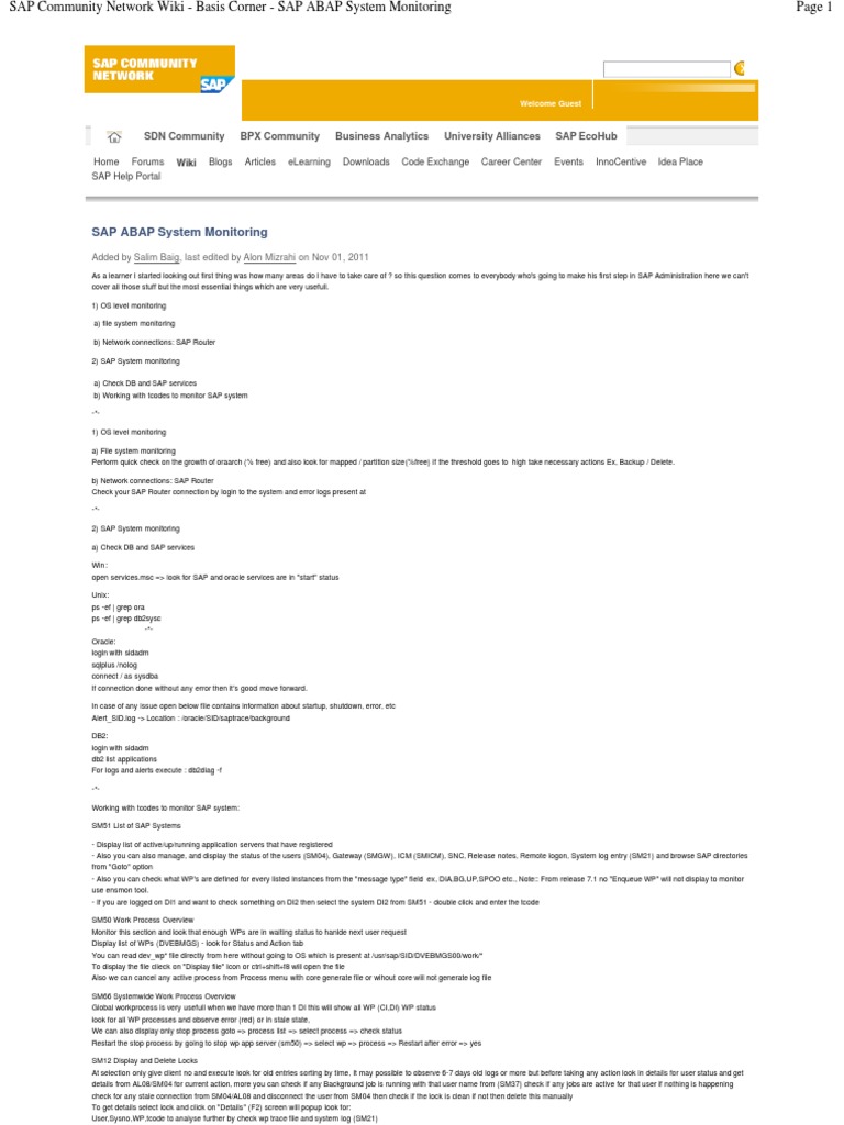 SAP Community Network Wiki - Basis Corner - SAP ABAP System Monitoring ...