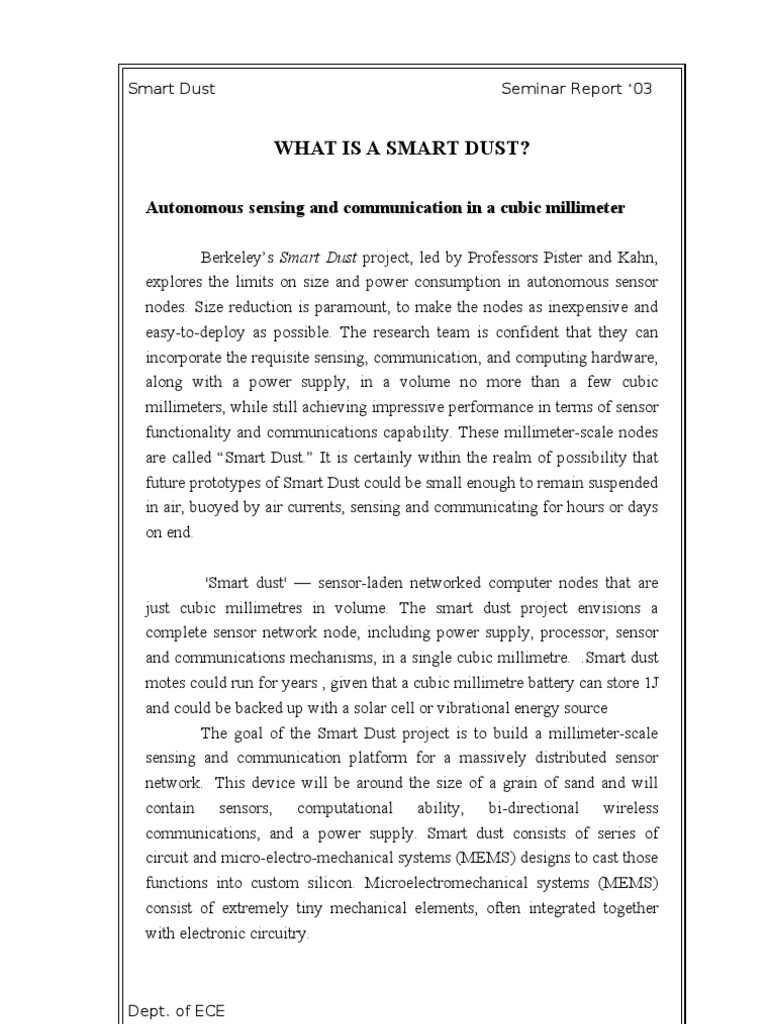 Smart Dust Technology Seminar Report | PDF