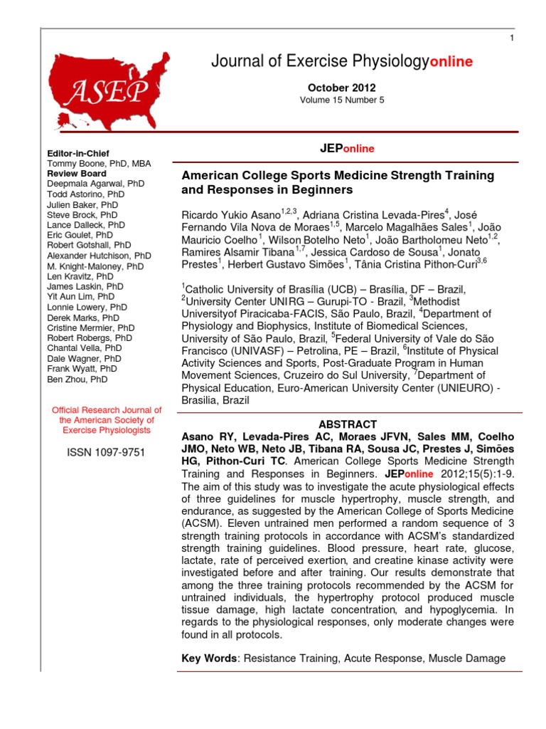 American College Sports Medicine Strength Training and Responses in ...