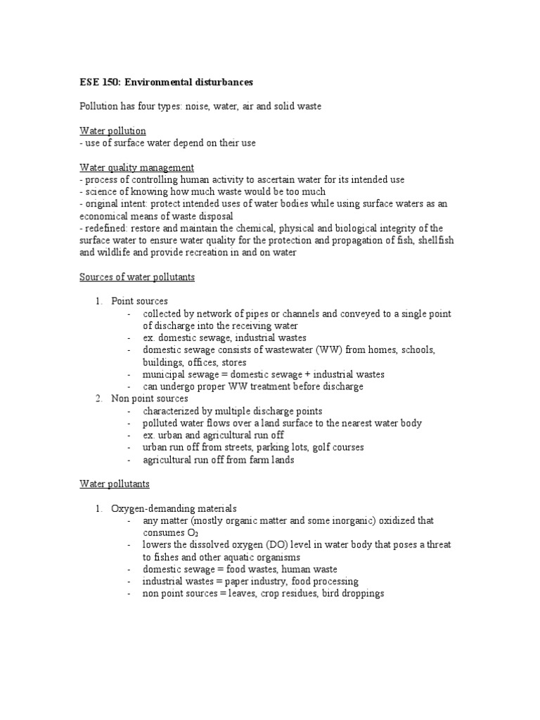 ESE 150: Environmental Disturbances | PDF | Water Pollution | Sewage