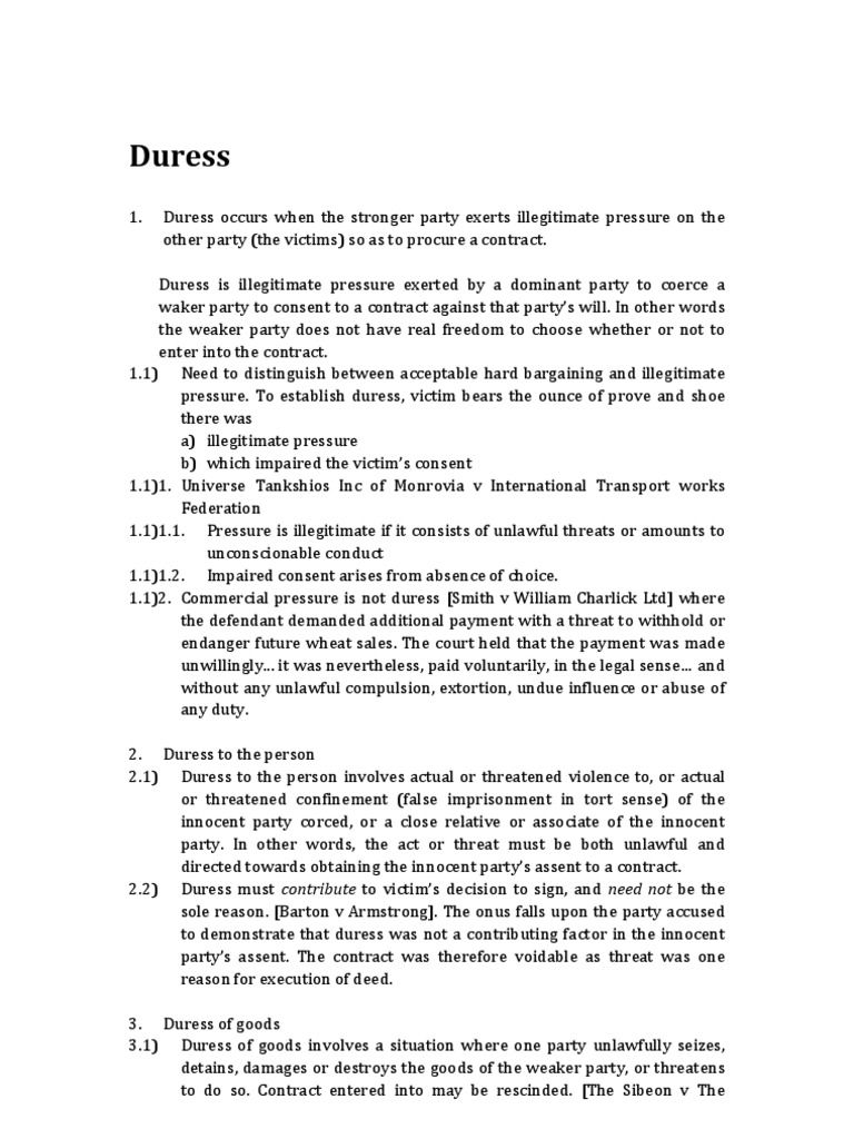 Duress | PDF | Contract Law | Comparative Law