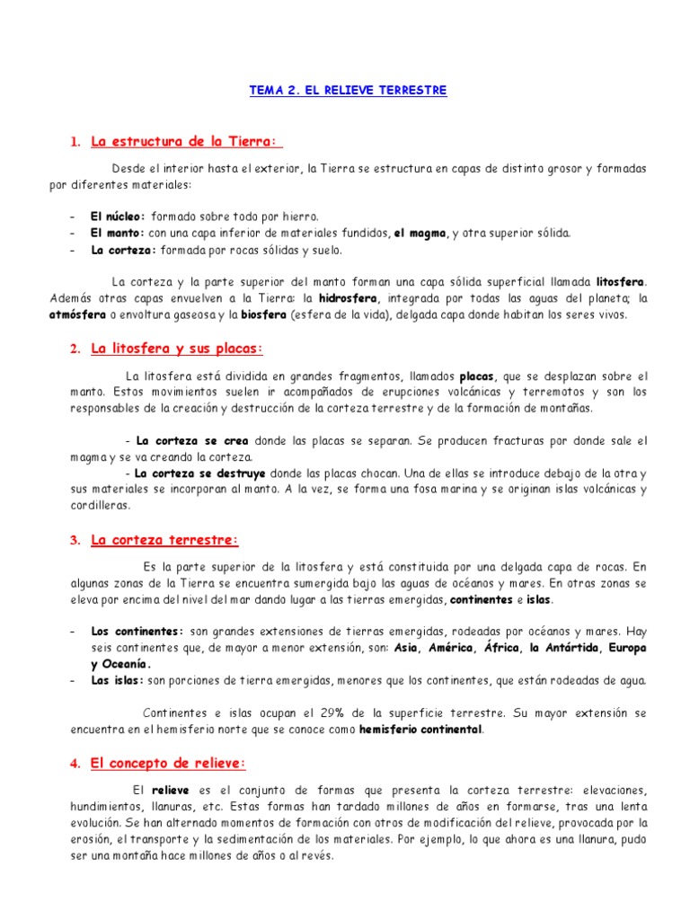 Tema 2. El Relieve Terrestre | PDF | Terreno | Tierra