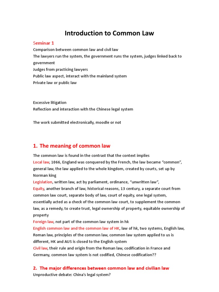 Introduction To Common Law Notes | PDF | Common Law | Parliament
