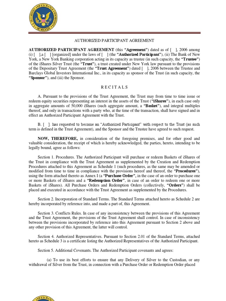 Authorized Participant Agreement | PDF | Trust Law | Patriot Act