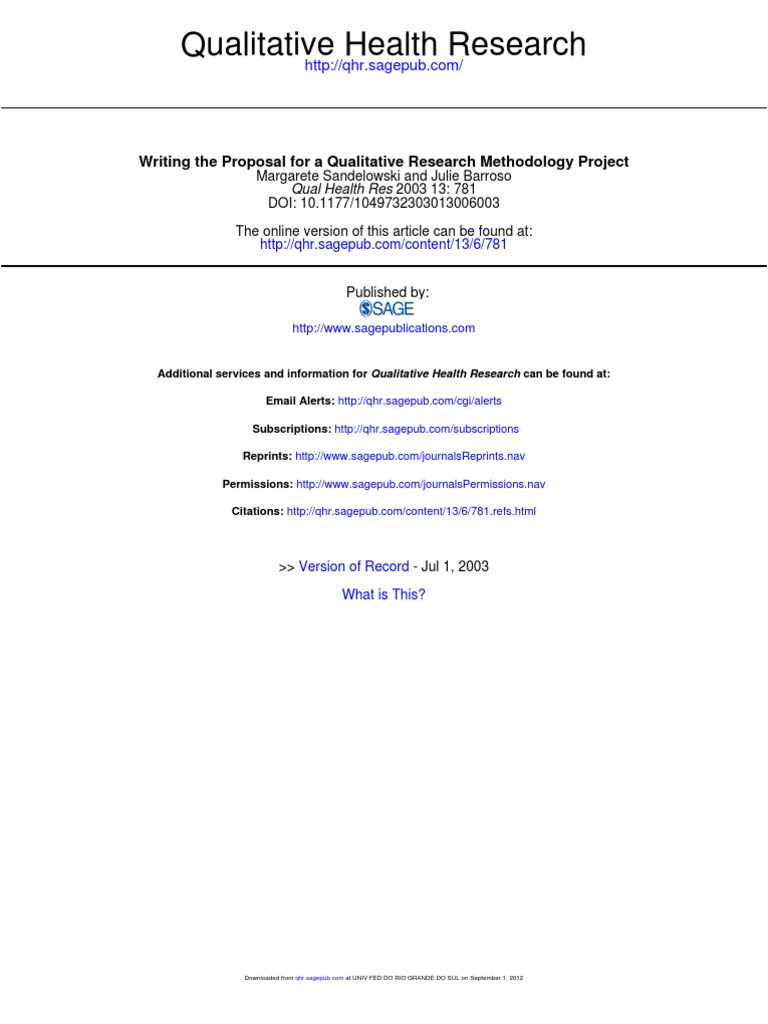Writing The Proposal For A Qualitative Research Methodology Project ...