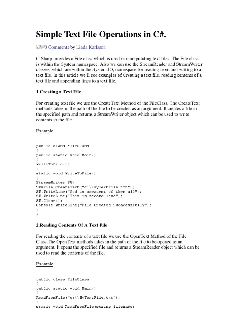 Simple Text File Operation in C# | PDF