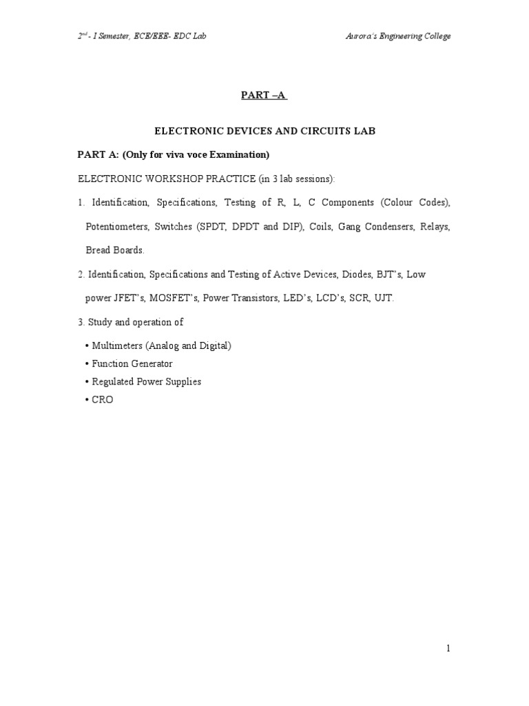 EDC Lab Guide: Resistors, Capacitors, Testing | PDF | Field Effect ...