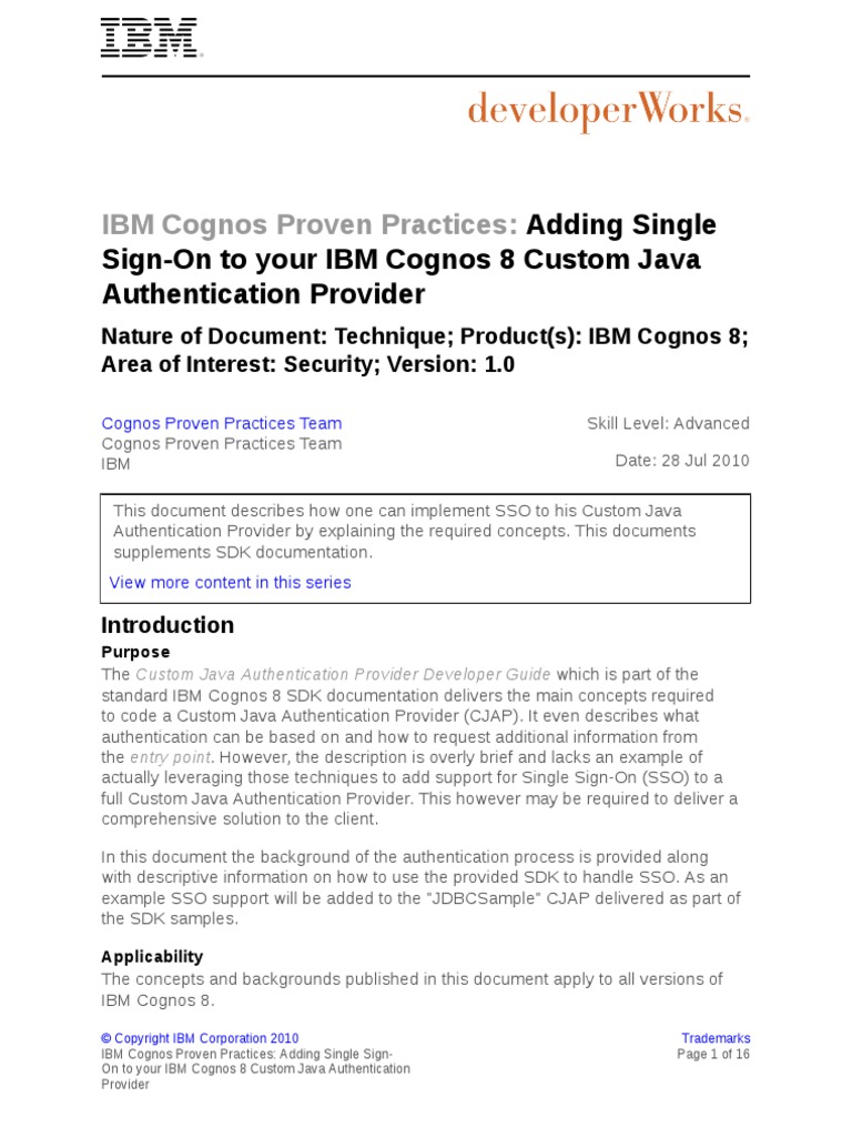 Adding SingleSign-On To Your IBM Cognos 8 | PDF | Authentication | Password