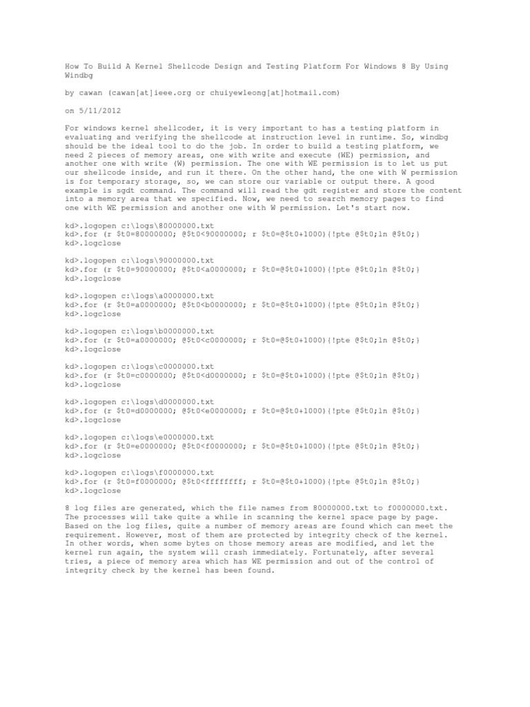 How To Build A Kernel Shellcode Design And Testing Platform For Windows 8 By Using Windbg 1