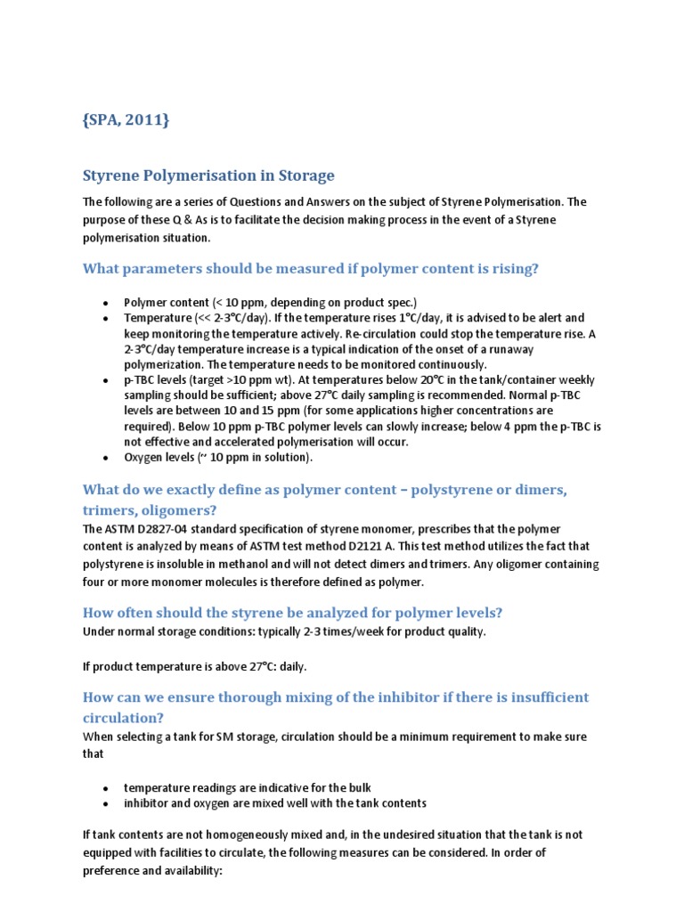 Safeguarding Styrene from Polymerization | PDF | Polymerization | Polymers