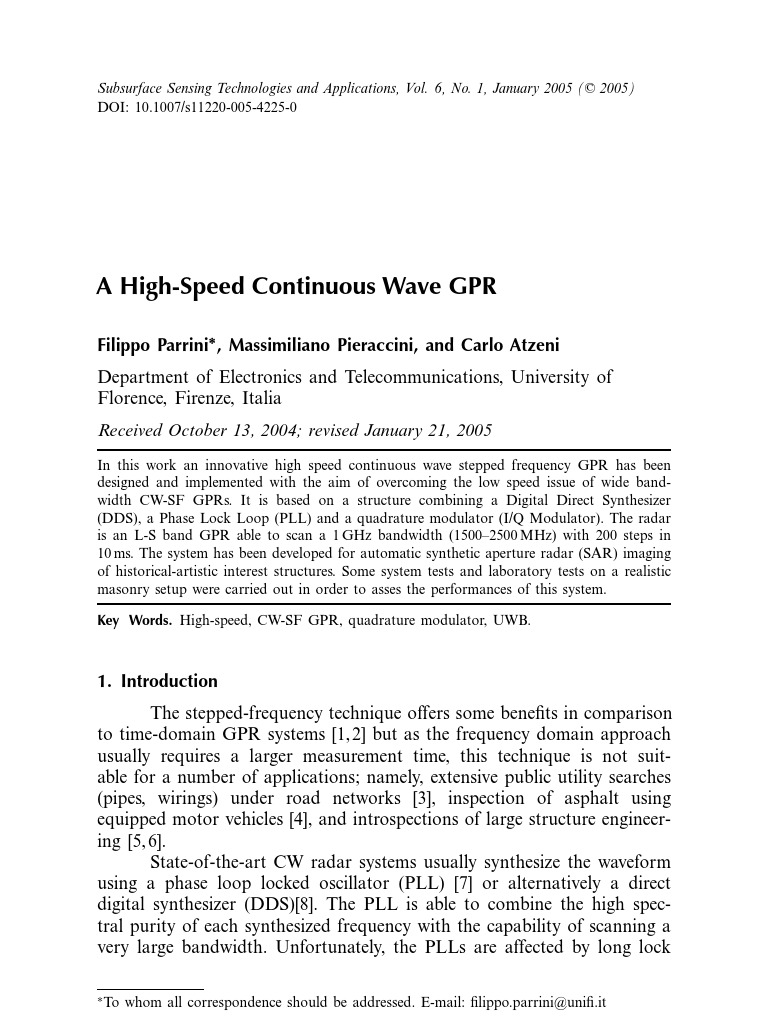 A High-Speed Continuous Wave GPR: Filippo Parrini, Massimiliano ...