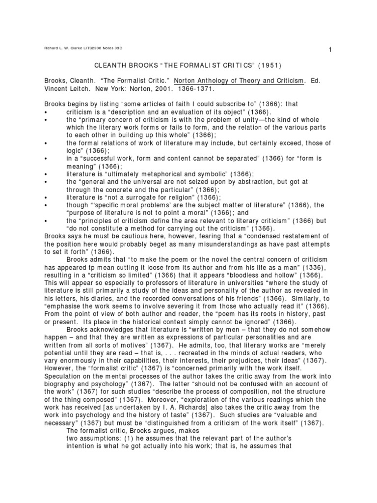 03 C Brooks The Formalist Critics | PDF | Literary Criticism | Criticism