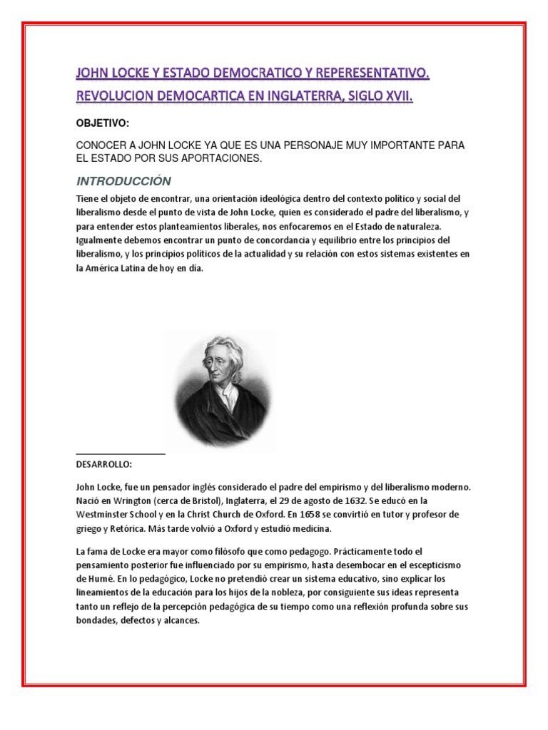 John Locke y Estado Democratico y Reperesentativo | PDF | John Locke ...