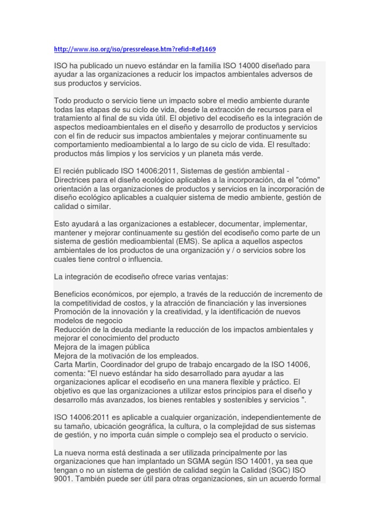 Iso 14006 | PDF | Organización internacional para la estandarización ...