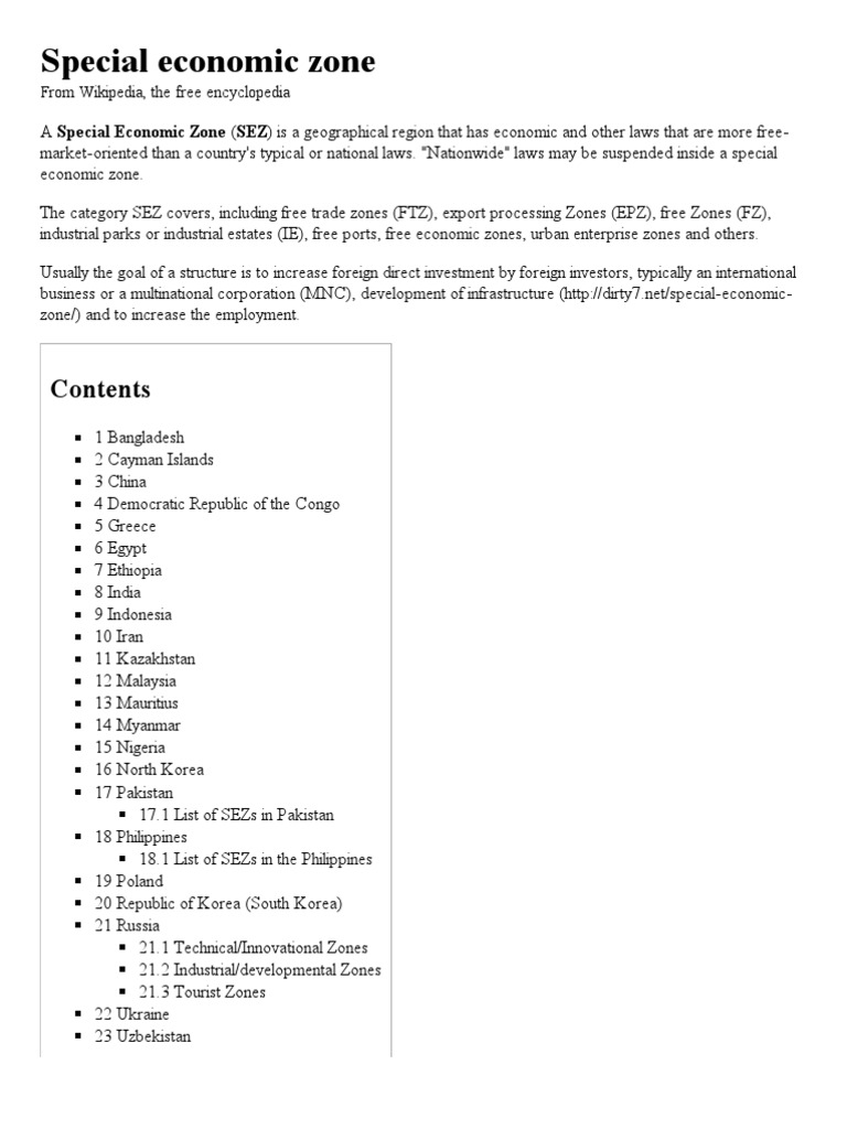 Special Economic Zone - Wikipedia, The Free Encyclopedia | PDF ...