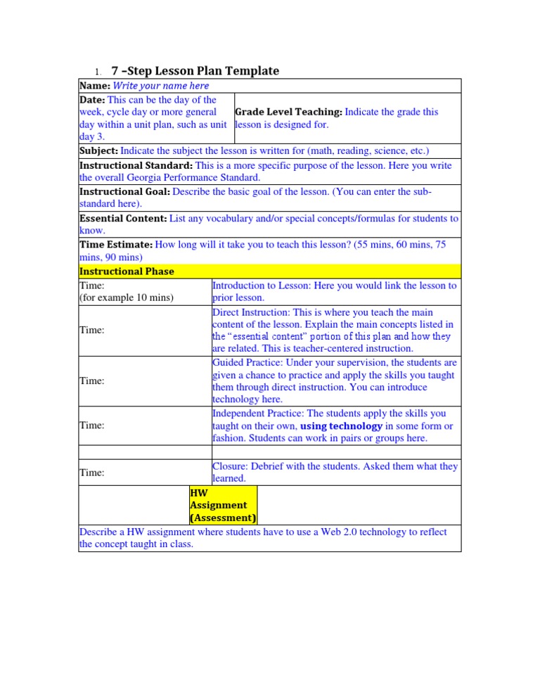 7-Step Lesson Plan Template Guide | PDF | Career & Growth