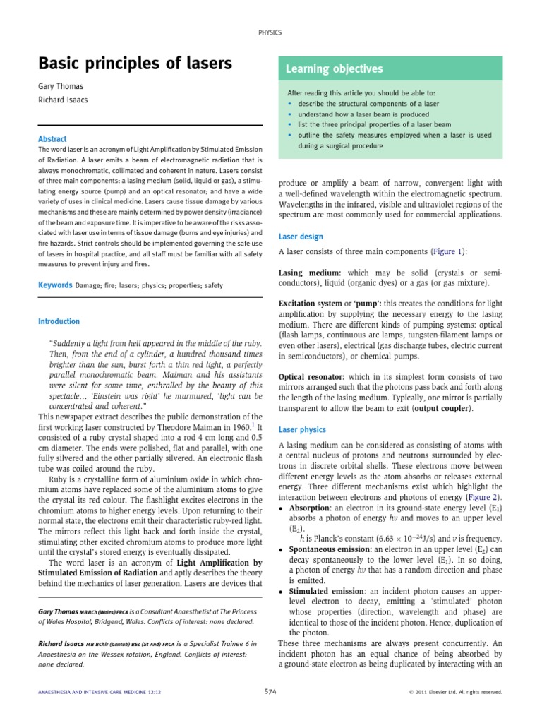 Basic Principles of Lasers PDF | PDF | Laser | Light