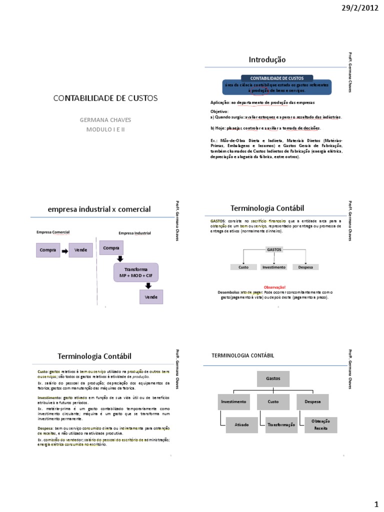 Contabilidade de Custos - Modulo I e II | PDF