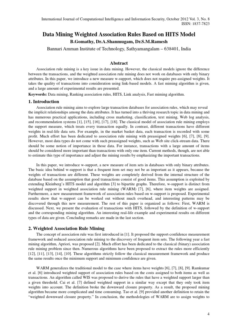 Data Mining Weighted Association Rules Based On Hits Model Pdf 6710