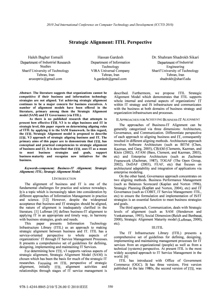 Strategic Alignment ITIL Perspective | PDF | Itil | It Service Management