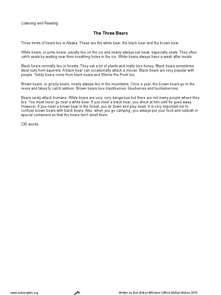 The Three Bears | PDF | Home & Garden