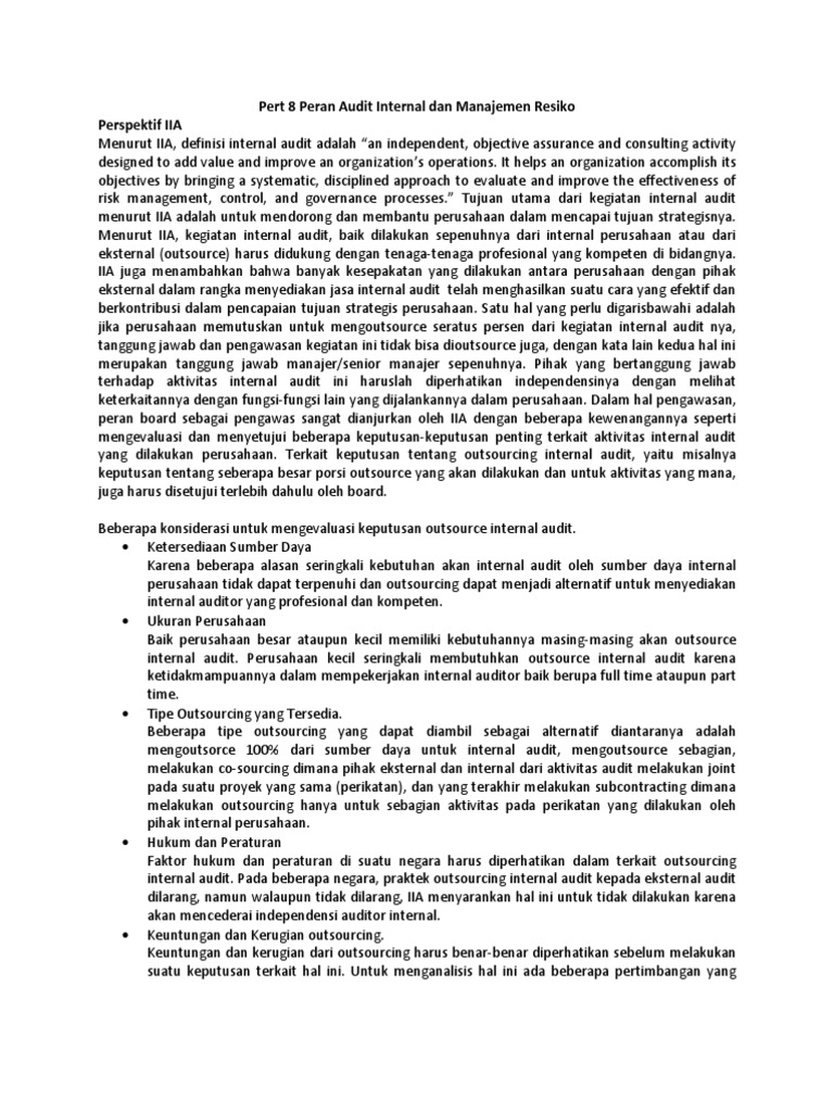 Peran Audit Internal dalam Manajemen Risiko | PDF | Karier & Perkembangan
