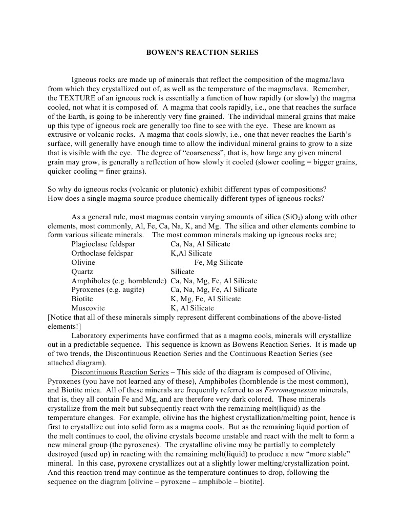 Bowen's Reaction Series | PDF | Igneous Rock | Magma