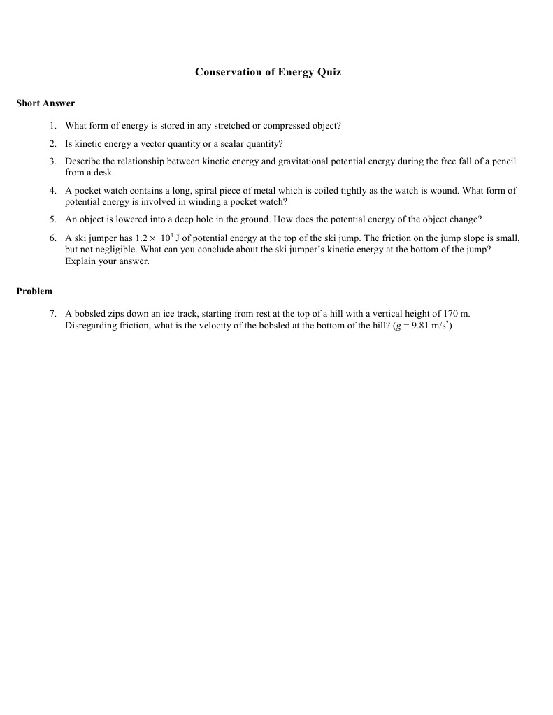 Conservation of Energy Quiz | PDF