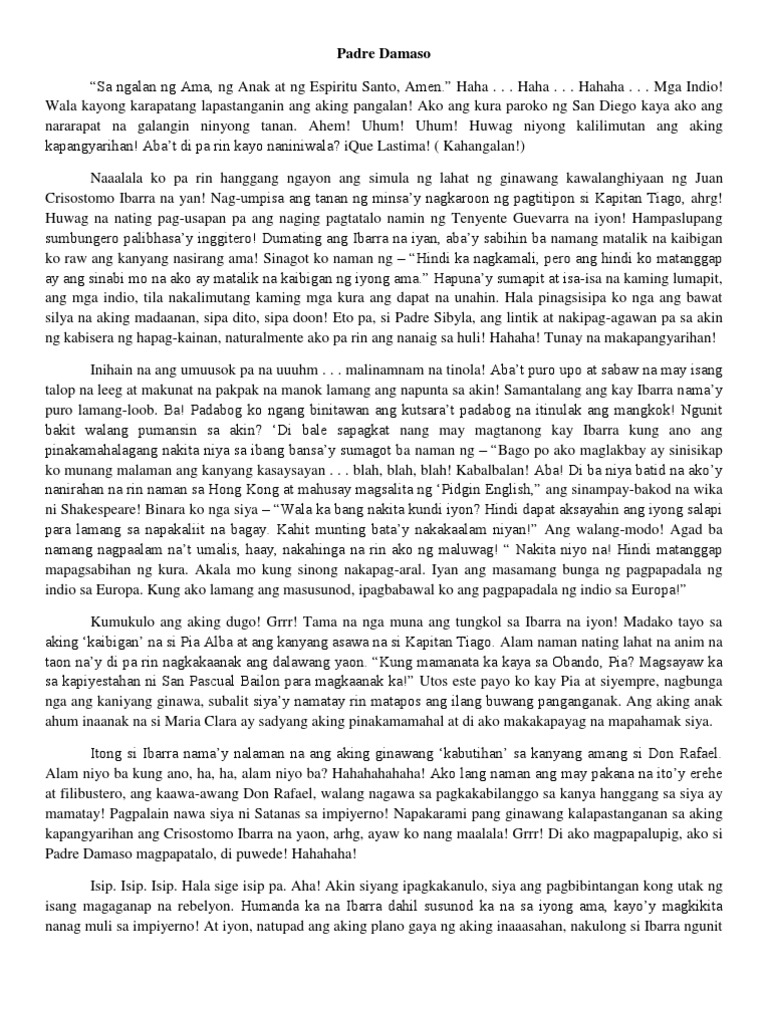 Padre Damaso (Pagsasatao/Monologue Script) | PDF