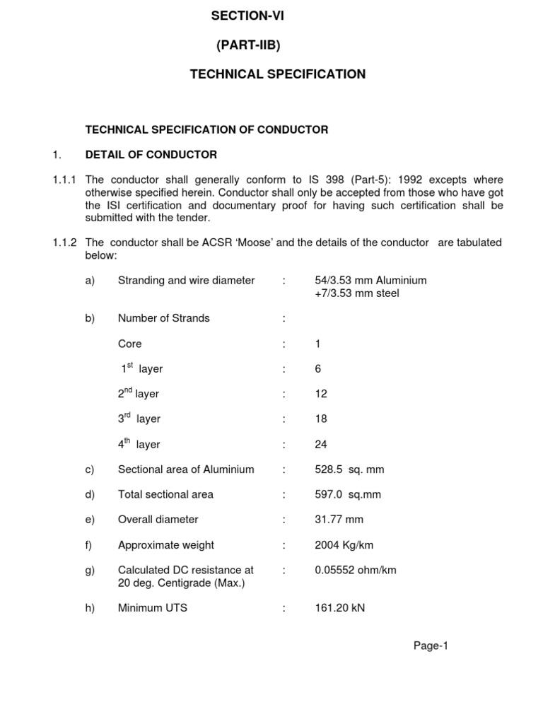 Technical Specification Conductor | PDF | Wire | Aluminium