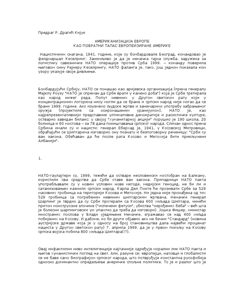 Predrag Dragic Kijuk - Amerikanizacija Evrope - Povratni Talas | PDF