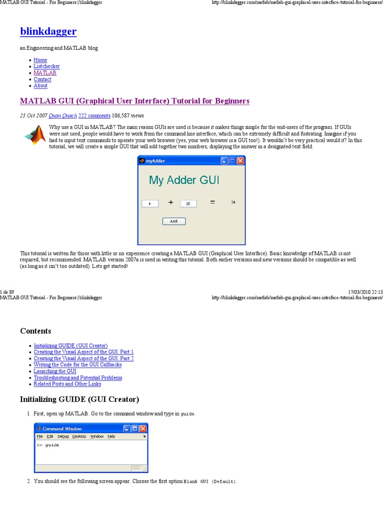 Matlab Gui Tutorial For B Pdf Matlab Command Line Interface